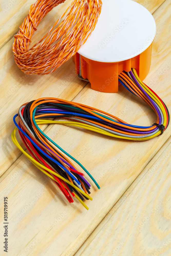 Electrical junction box with wires usually used in the electric ...