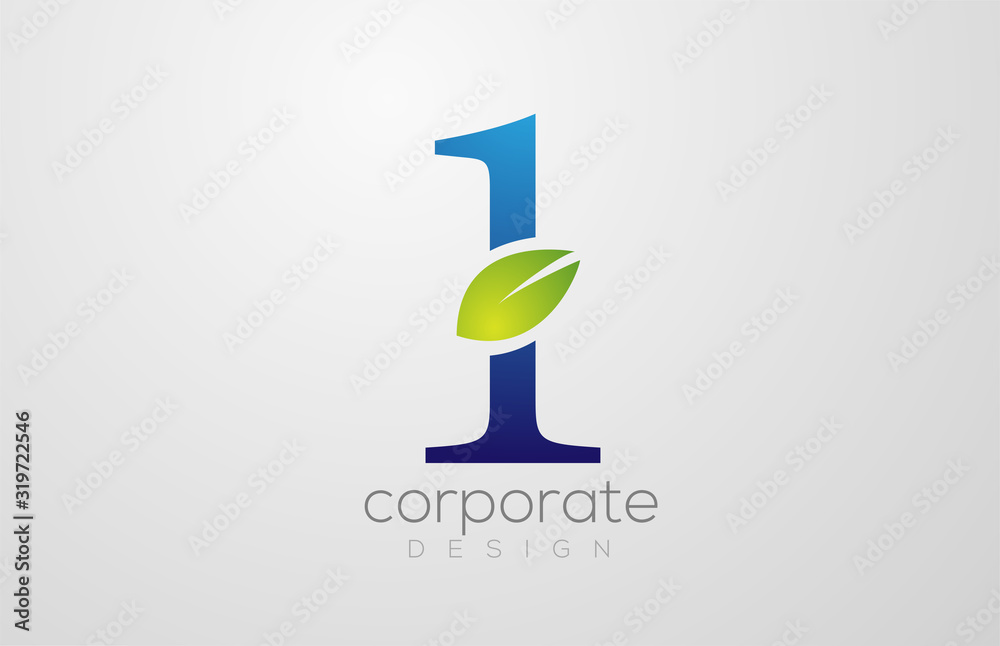 green leaf number 1 one logo icon design template Stock Vector | Adobe ...