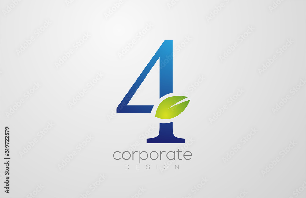 green leaf number 4 four logo icon design template Stock Vector | Adobe ...