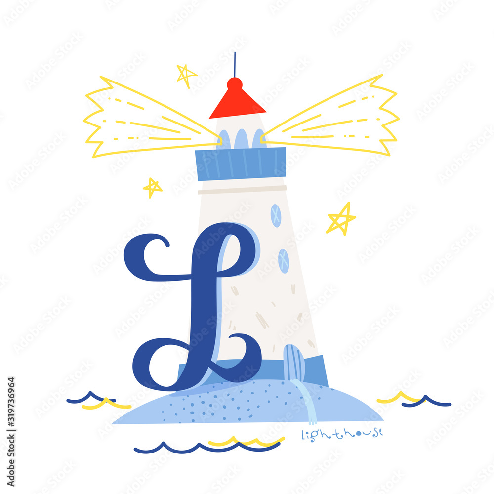 Funny marine alphabet for kids education. Vector handwritten typeface ...