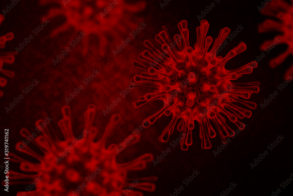 3D Rendering dark red virus, The infection in host organism viral ...