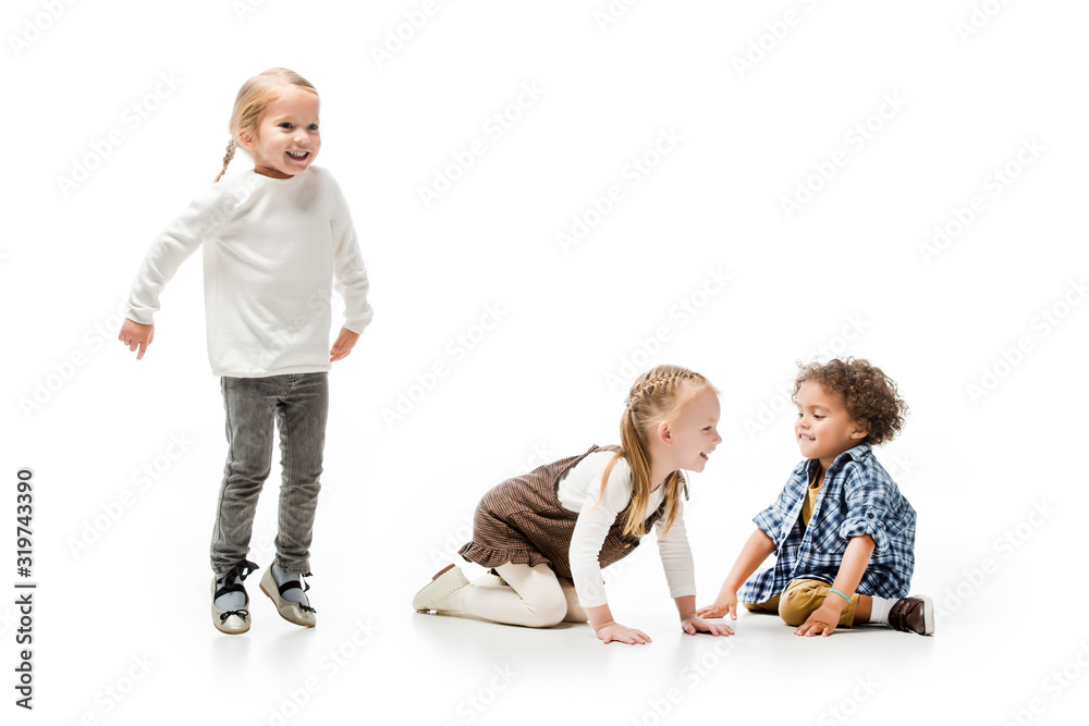 happy multicultural children playing together, isolated on white Stock ...