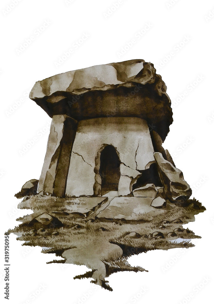 Watercolor illustration, megalith Иллюстрация Stock | Adobe Stock