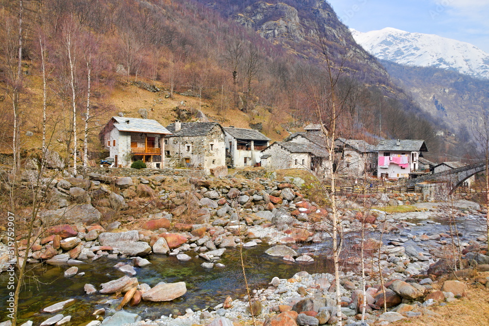 Fondo, Piedmont, Italy - January 20, 2020: Almost abandoned mountain ...