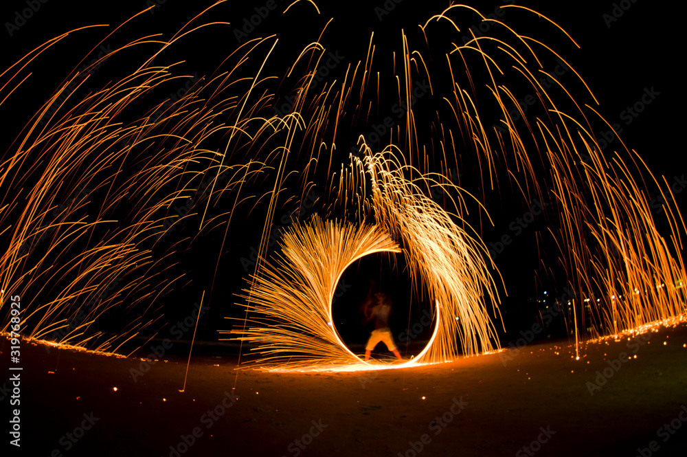 Fire dancers Swing fire dancing show fire show on the beach dance man ...