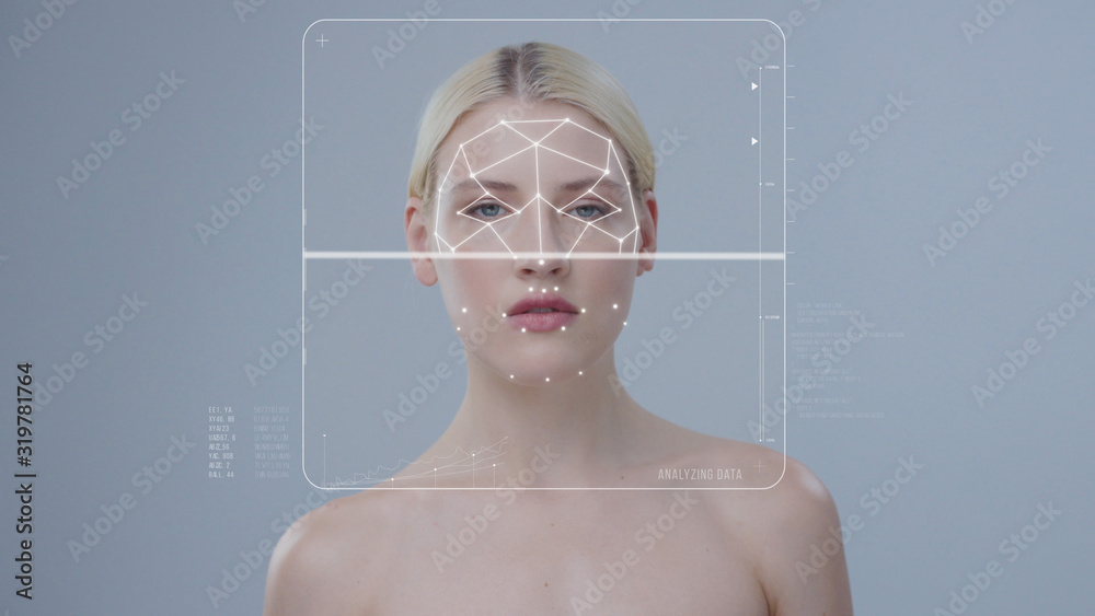 Facial Recognition. Female Face ID. Biometric Technological Scanning of ...