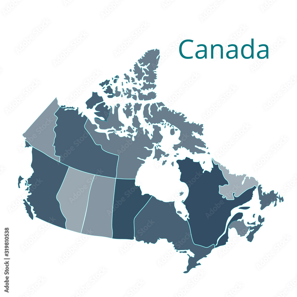 Map of the Canada. Vector image of a global map in the form of regions ...