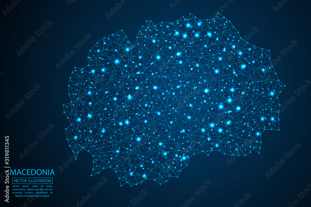 A map of Macedonia consisting of 3D triangles, lines, points, and ...