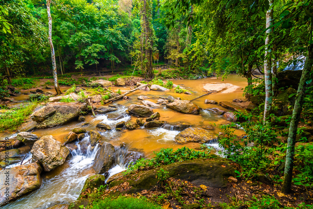 Beautiful waterfall Mae Sa, Thailand. Fresh and pure water stream is ...