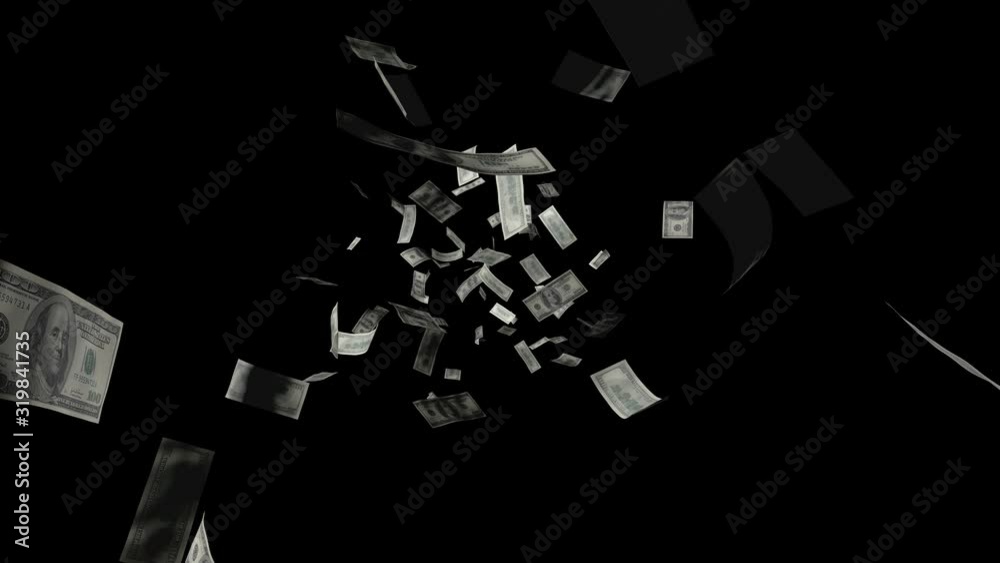 Falling bills of one hundred dollar bills. Green screen keying ...