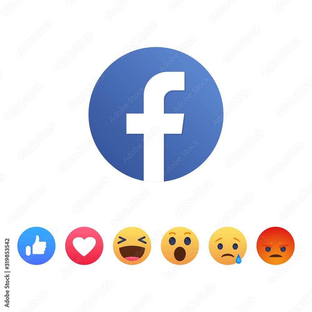 Facebook emoticon buttons. Collection of Emoji Reactions for Social ...