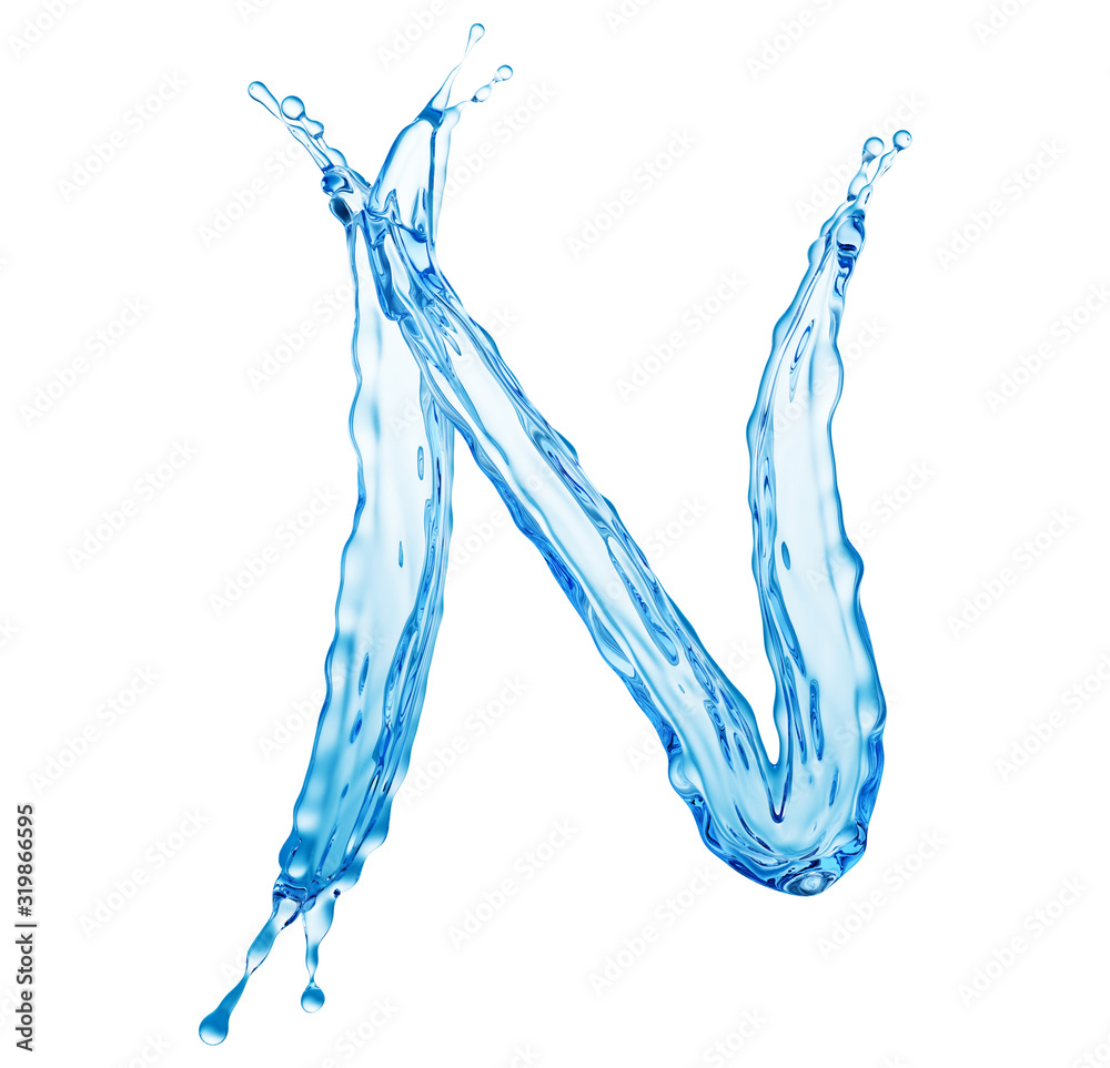 Clean Blue Water Splash Shaped in Form of Letter N Stock Illustration ...
