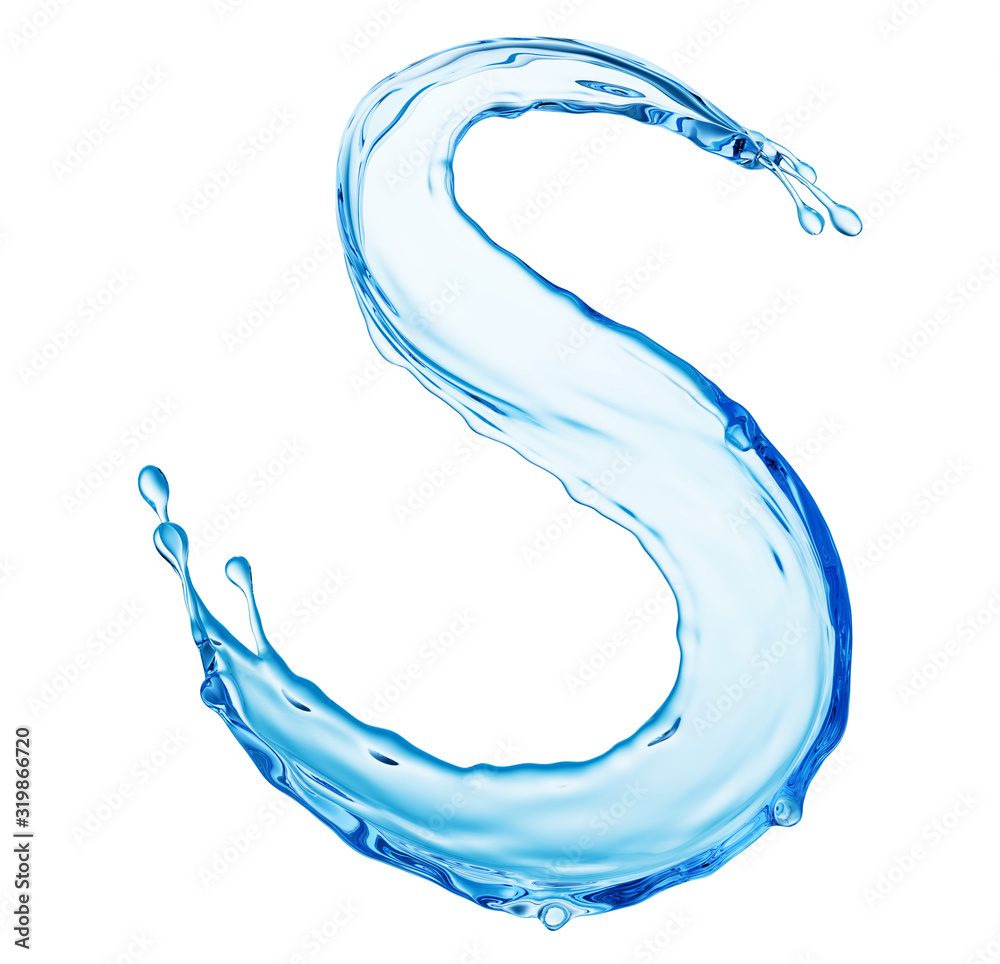 Clean Blue Water Splash Shaped in Form of Letter S Stock Illustration ...