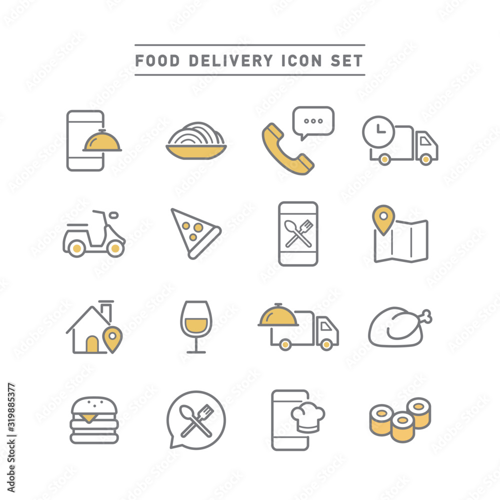 FOOD DELIVERY ICON SET Stock Vector | Adobe Stock