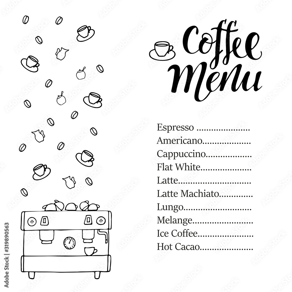 Coffee menu – hand drawing font text for food service place, design ...
