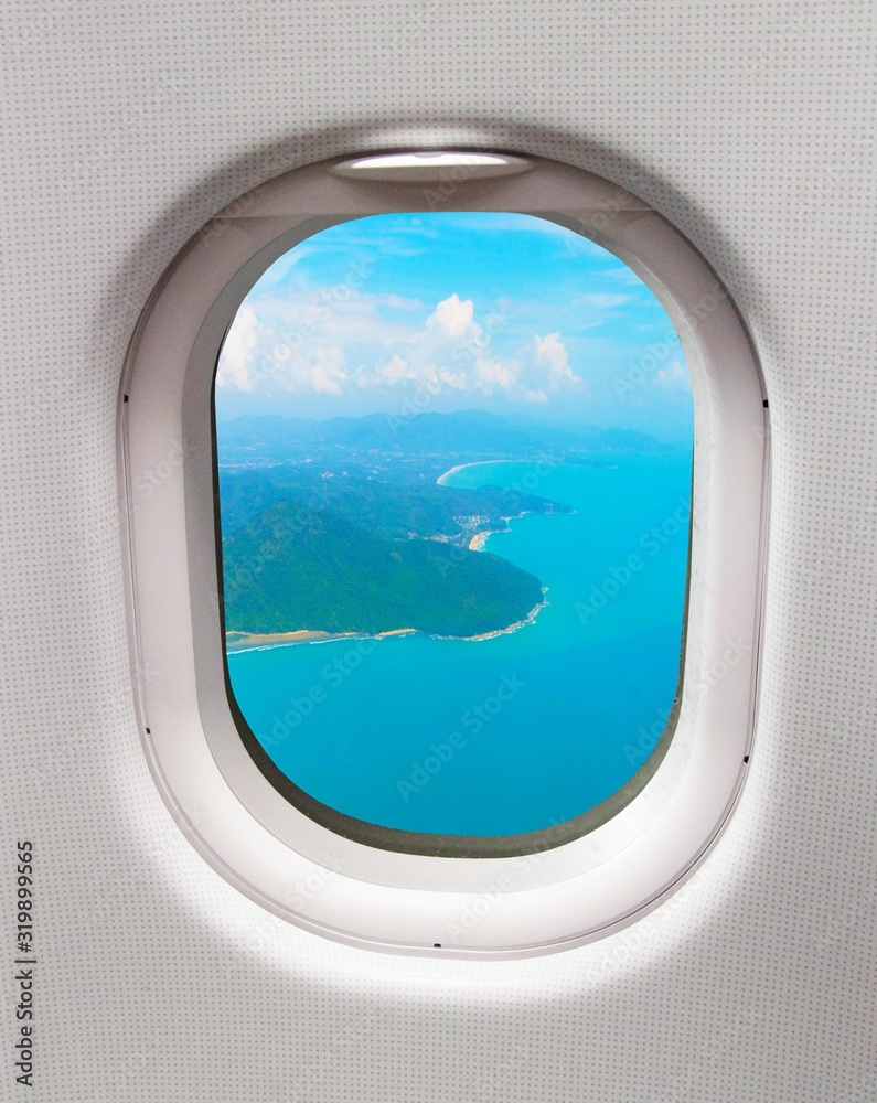 View window airplane with island in phuket Stock Photo | Adobe Stock