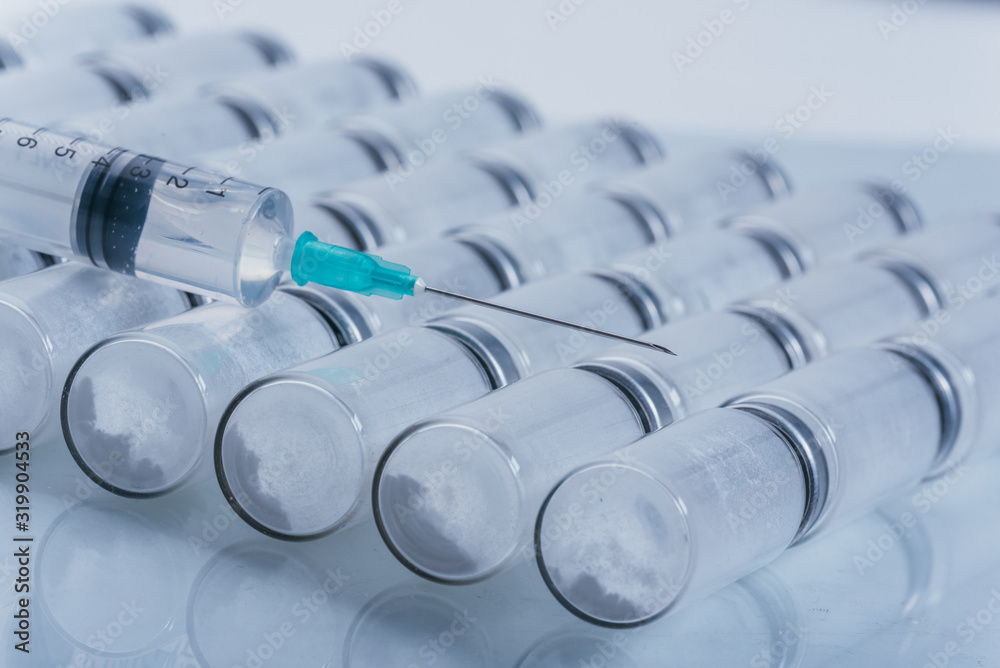 Medicine, Injection, vaccine and disposable syringe, drug concept ...