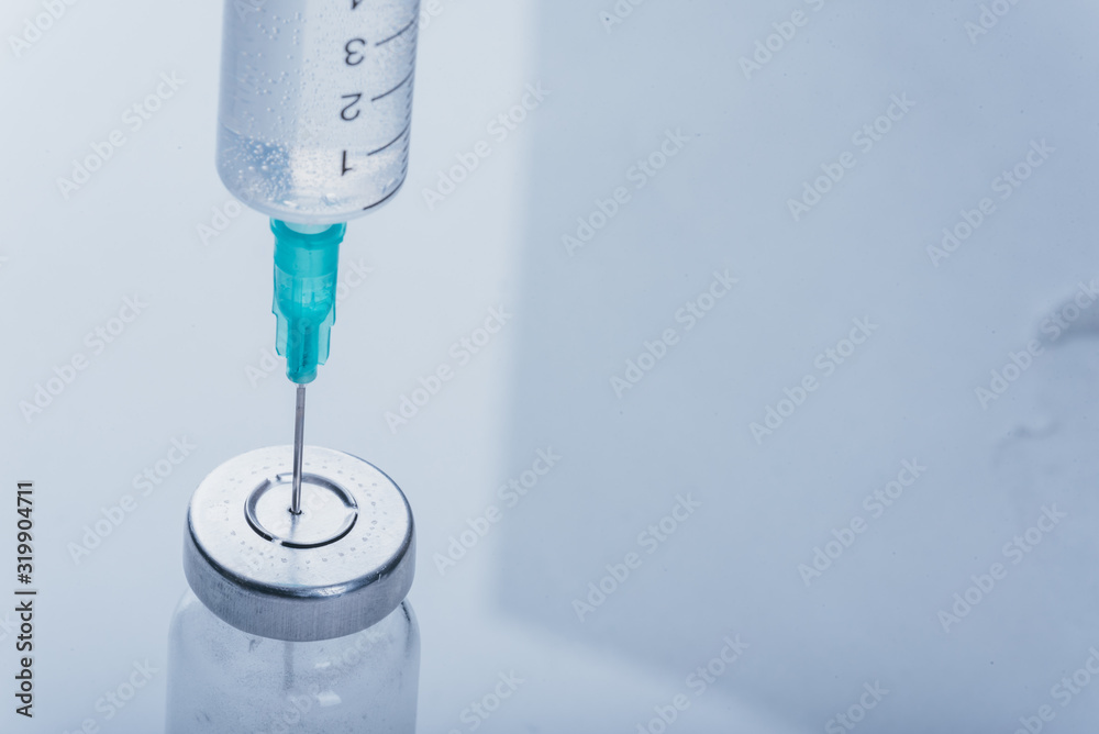 Medicine, Injection, vaccine and disposable syringe, drug concept ...