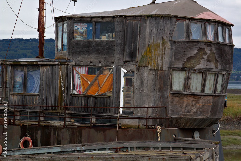 The boat, known to many as the “pirate ship,” is a Homer landmark Stock ...