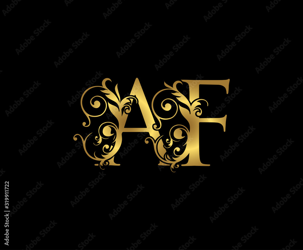 Luxury letter A, F and AF Vintage Gold Floral Logo Icon, overlapping ...