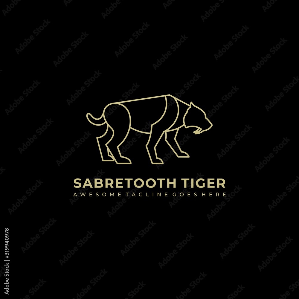 Vector Logo Illustration Saber Tooth Line Art Style Stock Vector ...