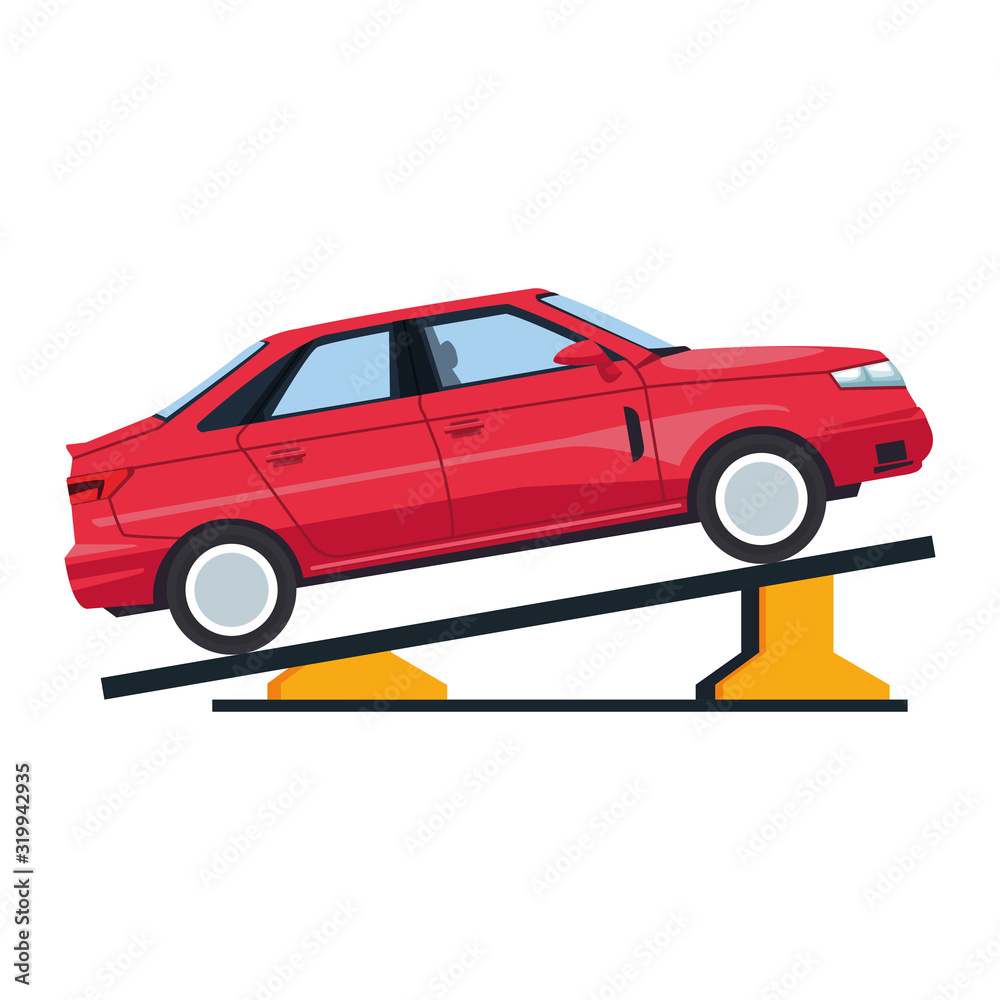 car repair design of elevated car in a lifting icon, colorful design ...