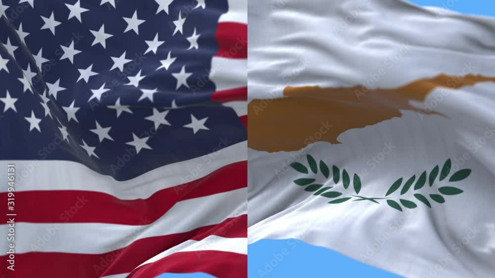 4k seamless United States of America USA and Cyprus National flag slow ...
