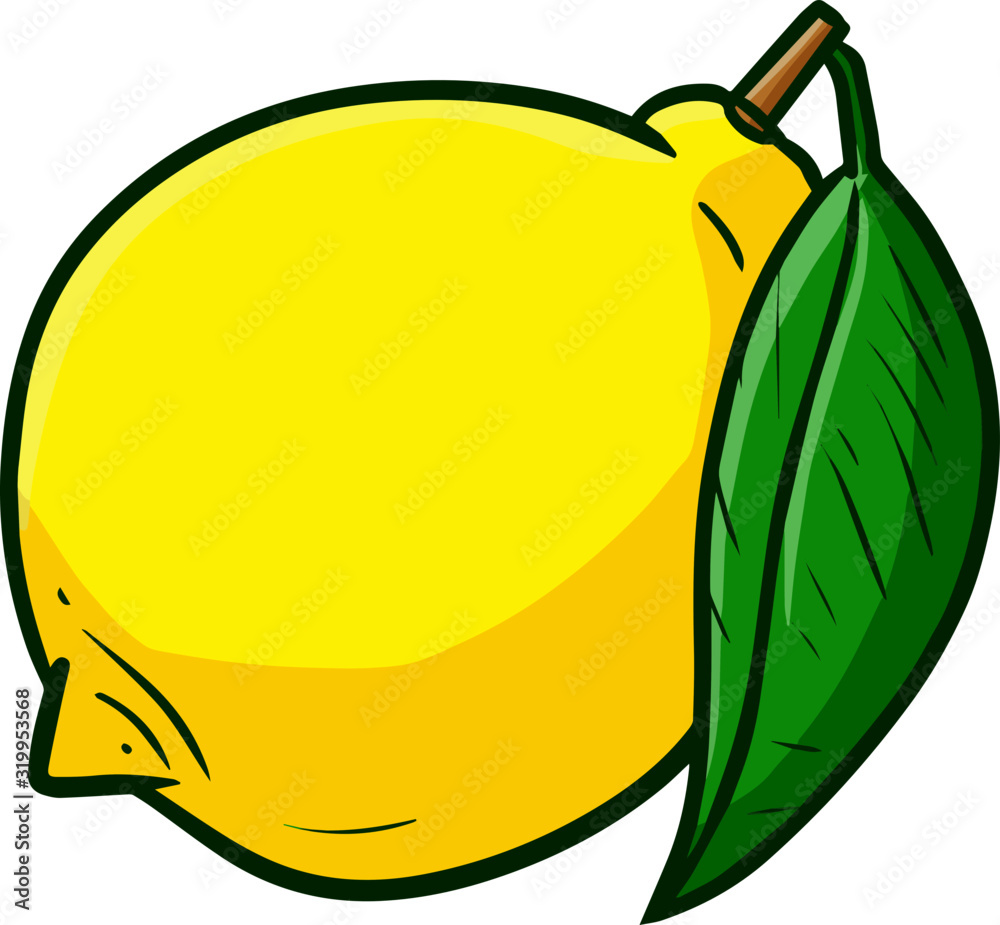 Funny and cute single lemon with leafe ready to eat Stock Vector | Adobe Stock