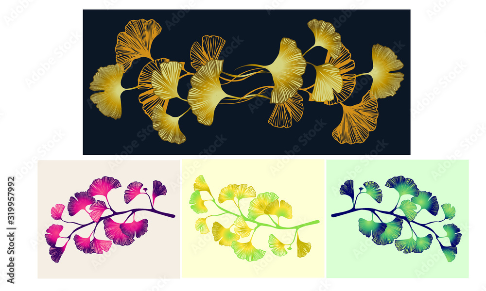 Ginkgo biloba branch graphic twig. Vector illustration of ginkgo biloba ...