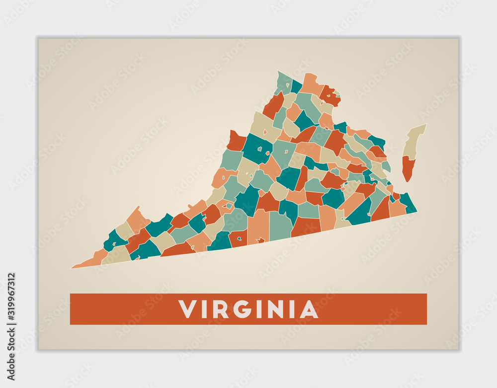 Virginia poster. Map of the us state with colorful regions. Shape of ...