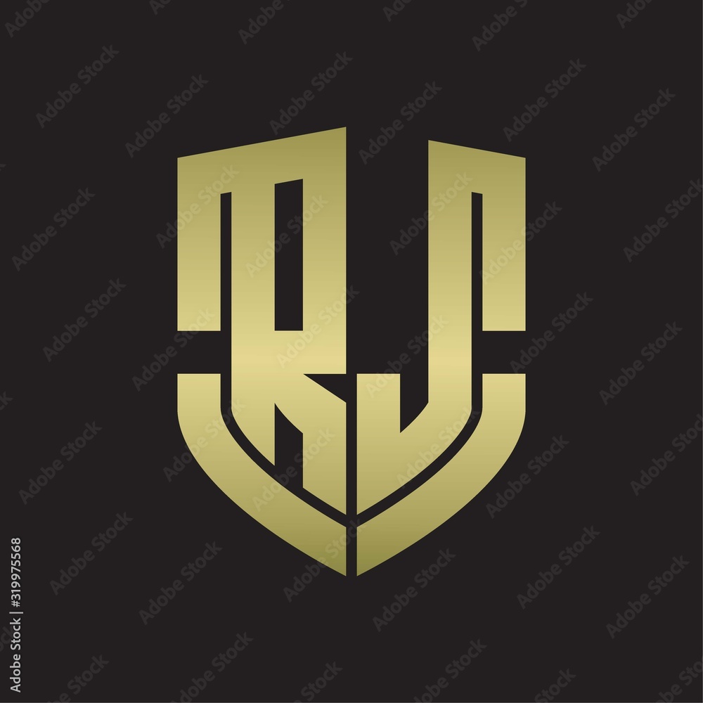 RJ Logo monogram with emblem shield shape design isolated gold colors ...