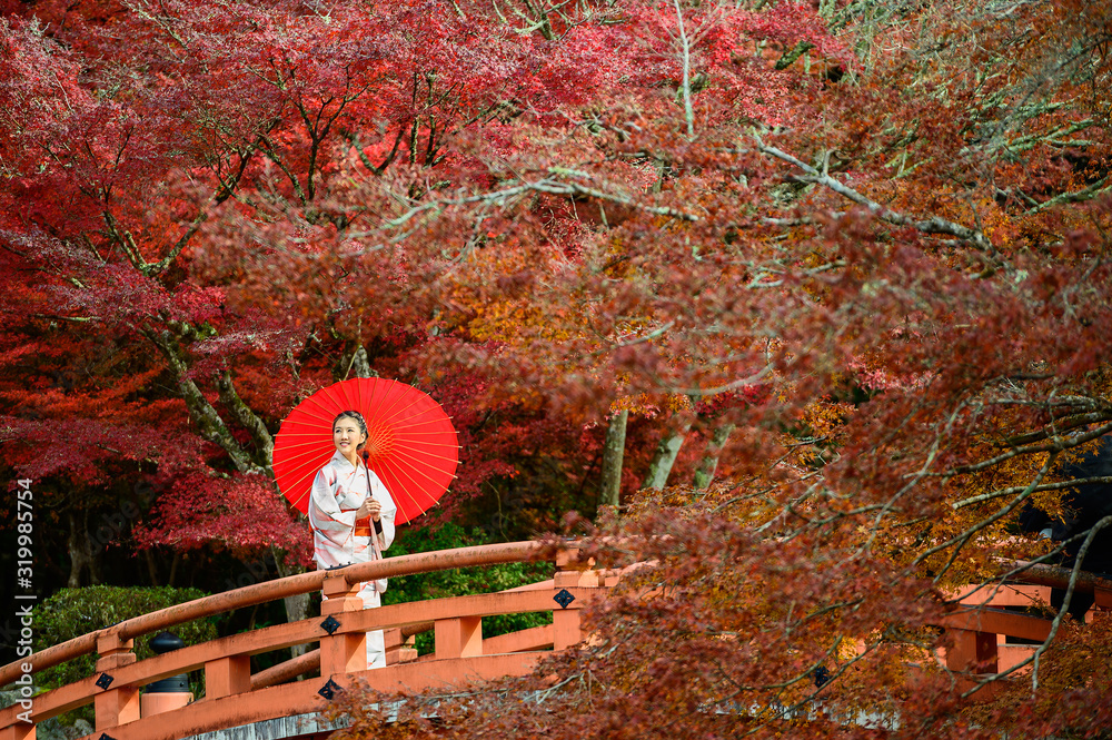 woman in old fashion style wearing traditional or original Japanese ...