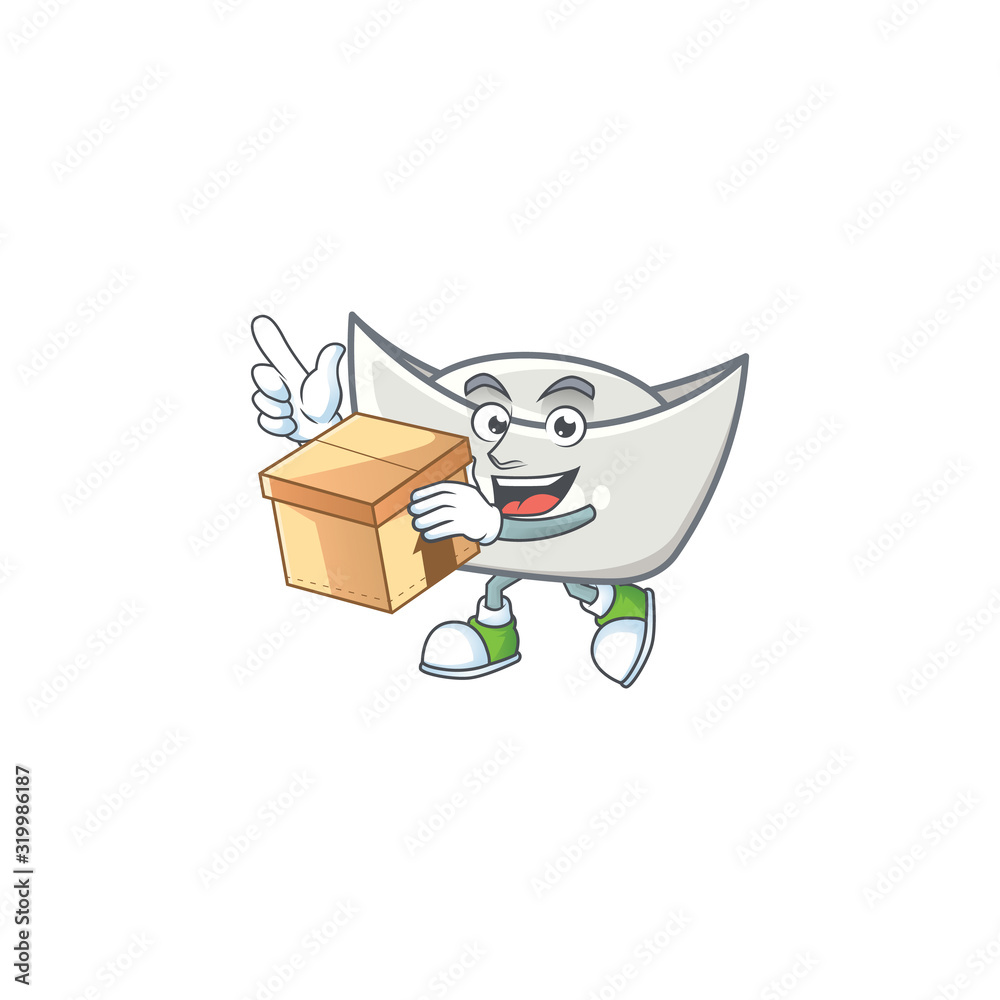 Cute chinese silver ingot cartoon character having a box Stock Vector ...