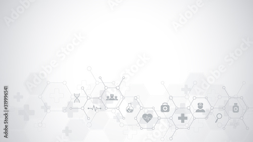 Abstract medical background with flat icons and symbols. Template ...