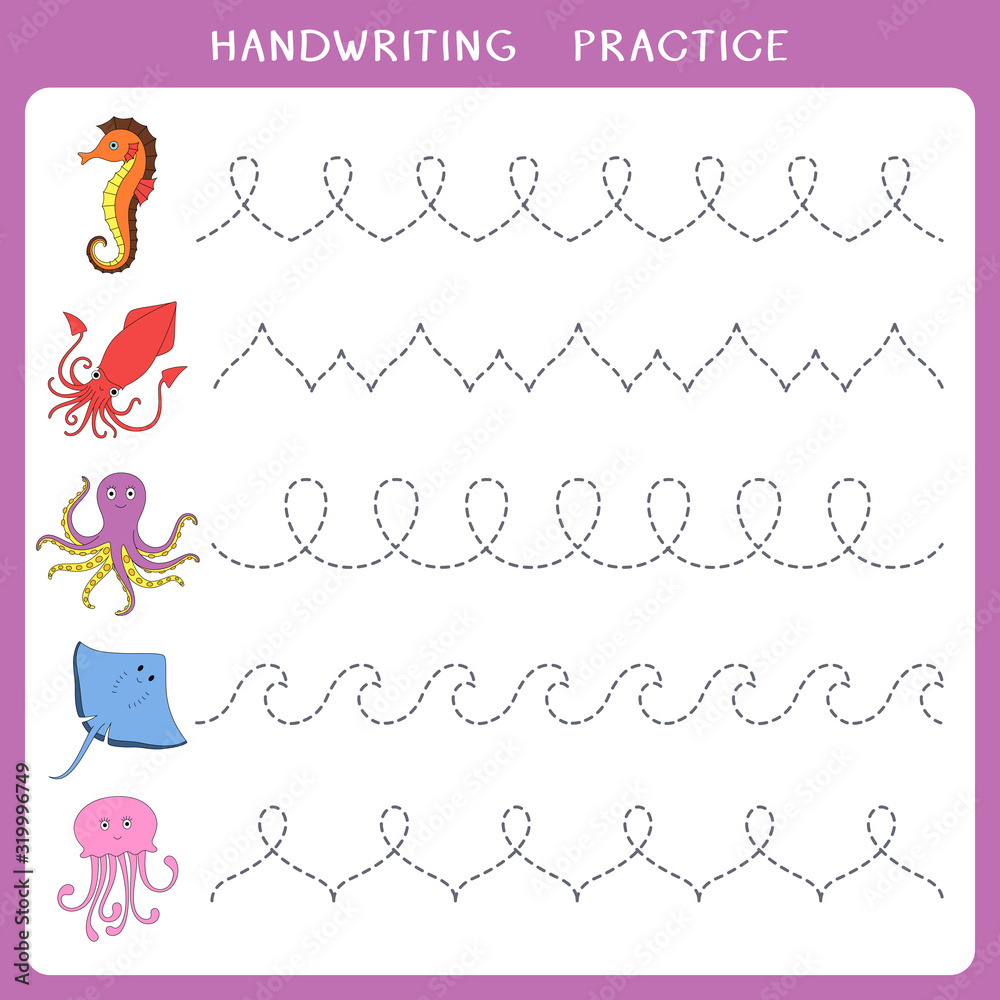 Handwriting practice sheet. Simple educational game for kids Stock ...