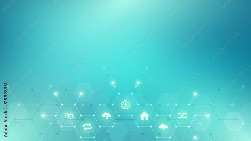 Technology background with flat icons and symbols. Concept and idea for ...