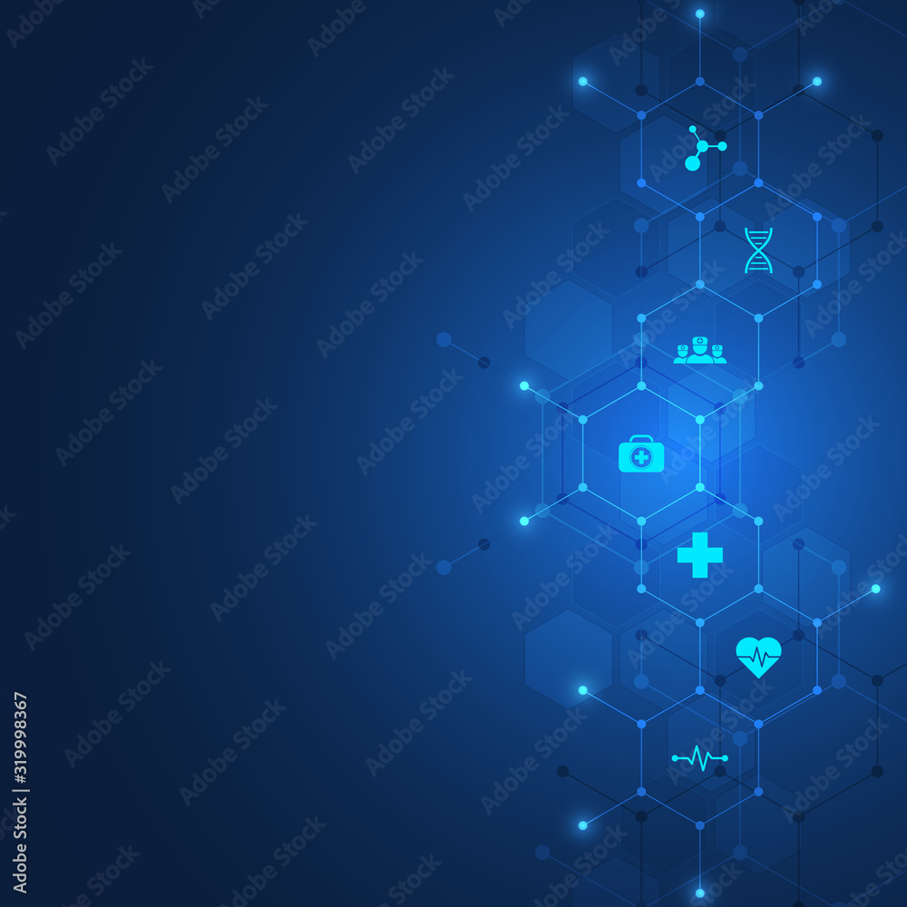 Healthcare and technology concept with flat icons and symbols. Template ...