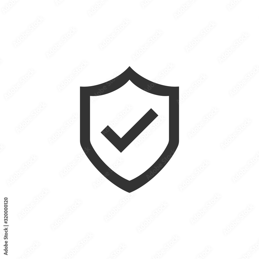 Shield with check mark icon in flat style. Protect vector illustration ...