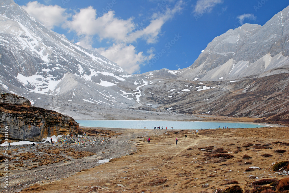 Nature scene trekking of landscape Milk Lake yading at Yading national ...