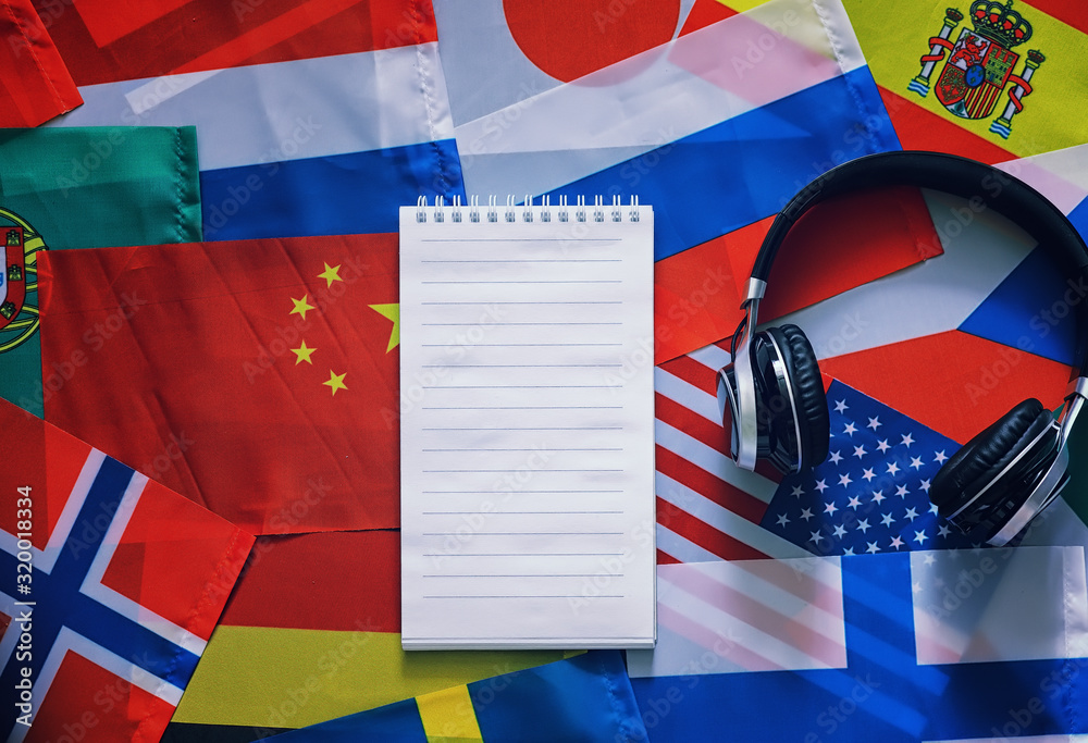 Learning foreign languages. Audio language courses. Background from ...