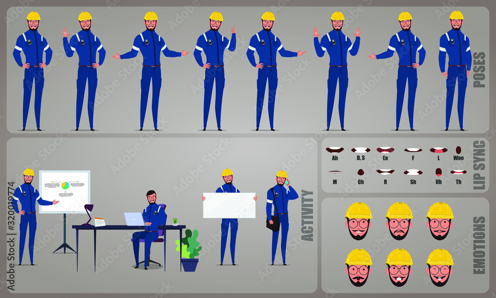 Engineer or Architect worker character Set. Collection of character ...