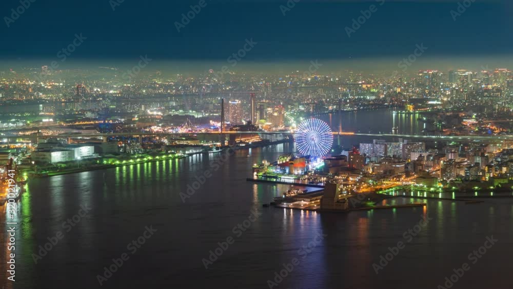 Time lapse of aerial view of the ferris wheel, Tempozan The Riverfront ...