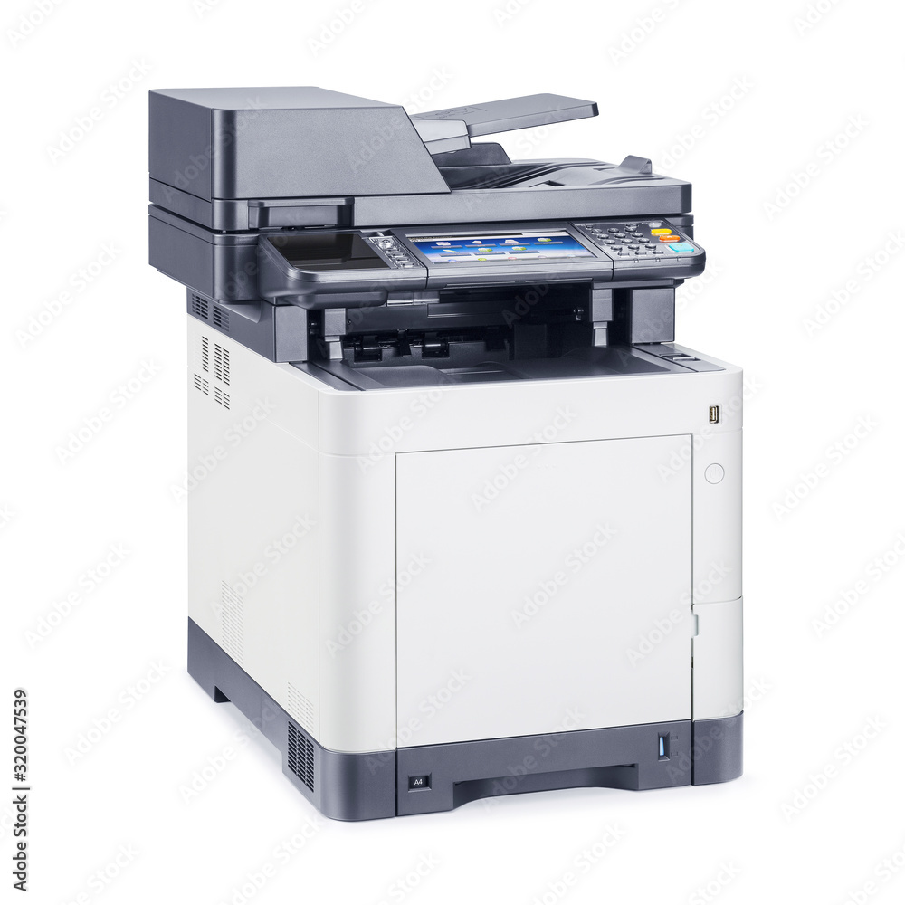 Jet Multifunction Printer Isolated on White. Front View of Black Home ...