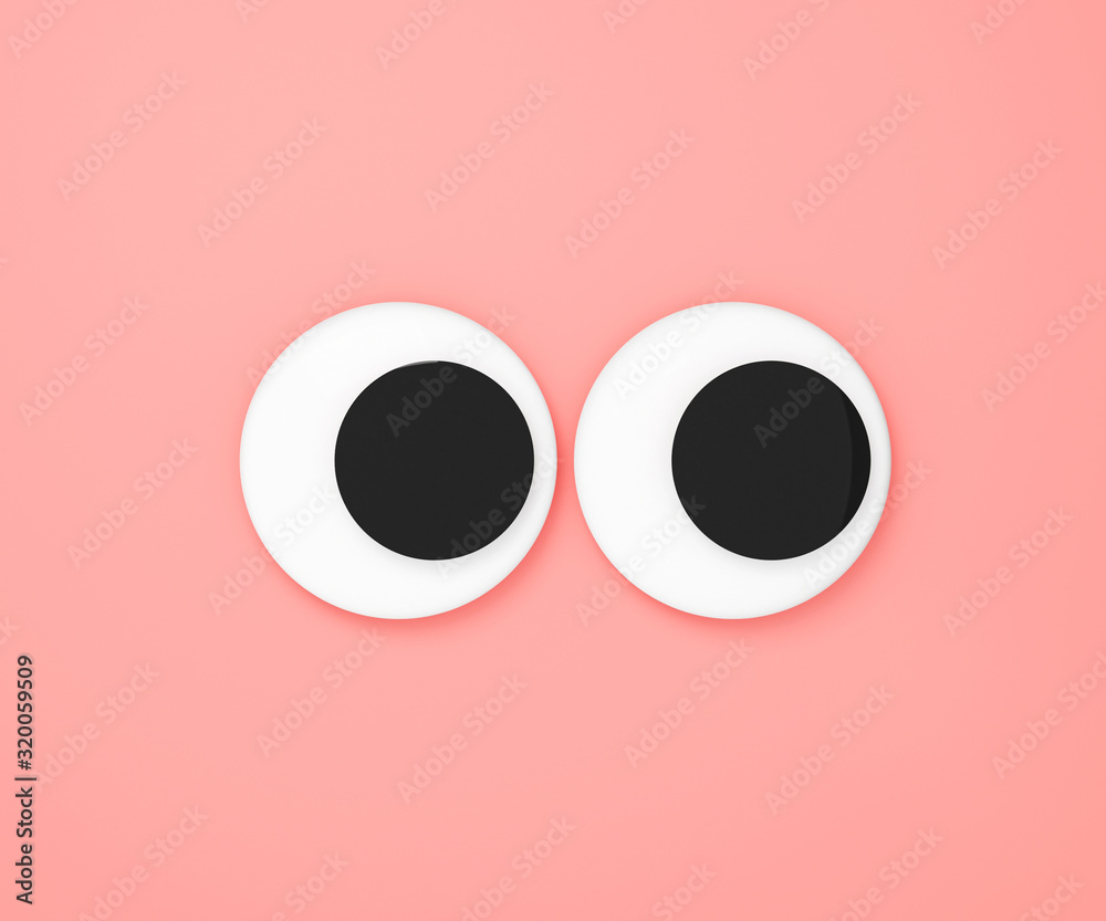 Poster Cute googly eyes funny Isolated on pink pastel background ...