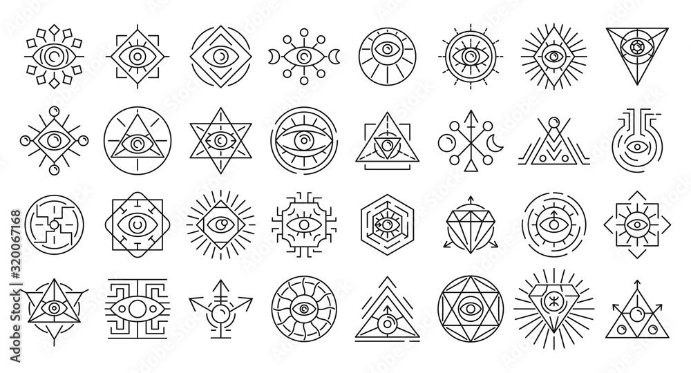 Alchemy icons set. Outline set of alchemy vector icons for web design ...