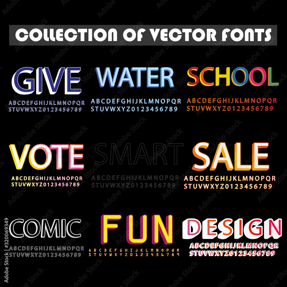 collection of vector fonts alphabet and numbers Stock Vector | Adobe Stock