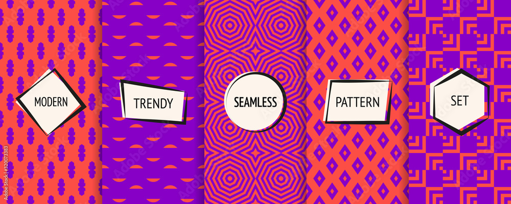 Crazy vector geometric seamless pattern collection. Set of bright ...