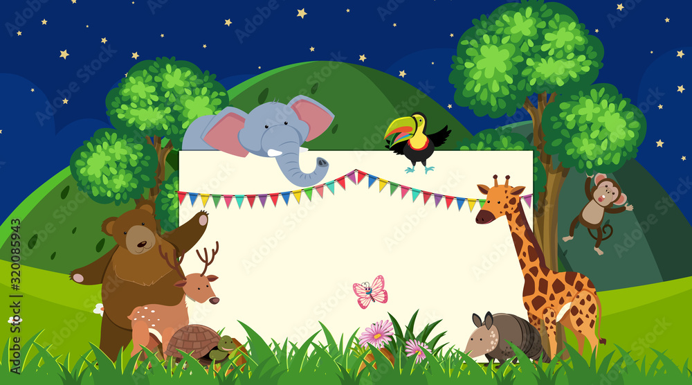 Border template with wild animals in background Stock Vector | Adobe Stock