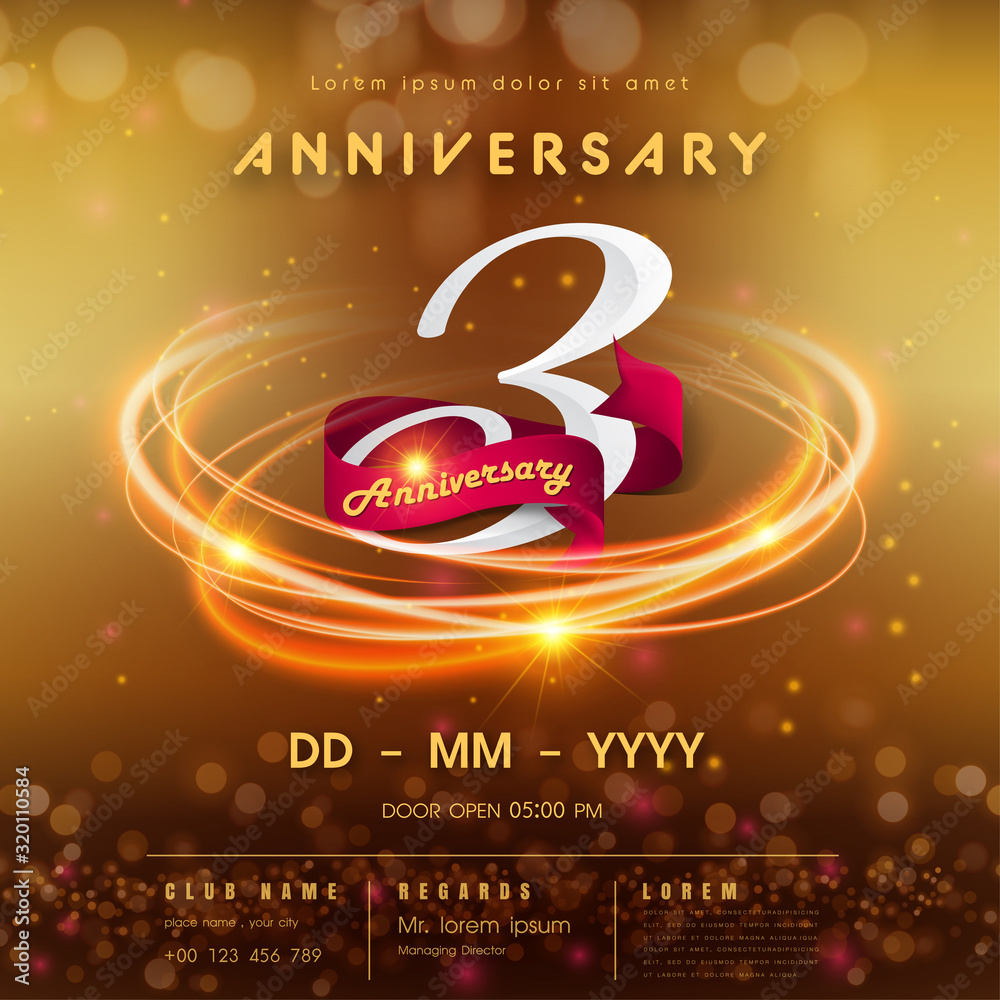 3 years anniversary logo template on golden Abstract futuristic space ...