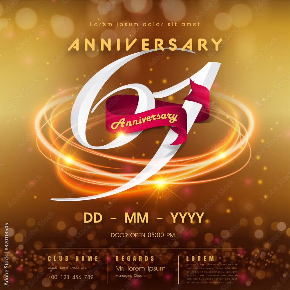 61 years anniversary logo template on golden Abstract futuristic space ...